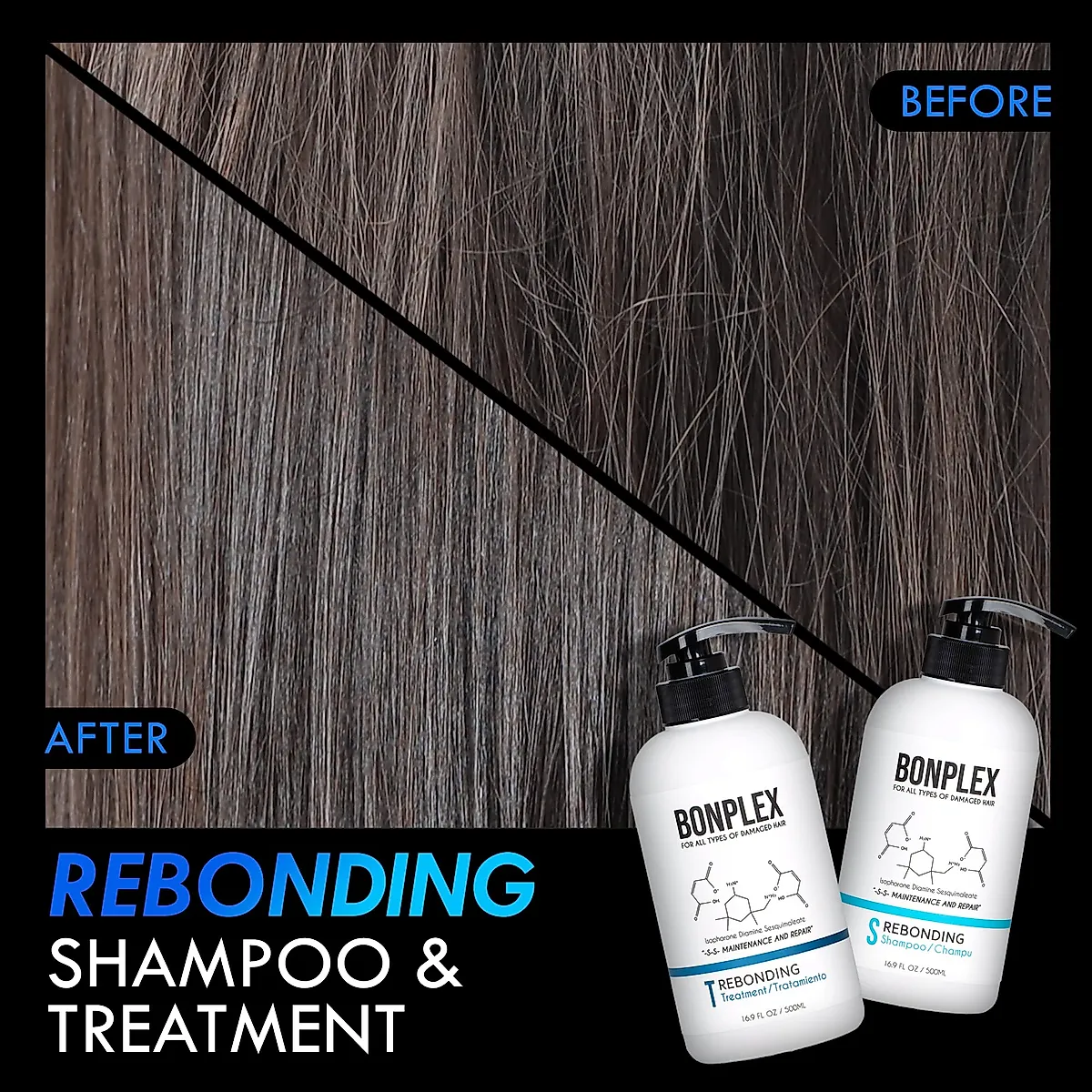 BONPLEX Rebonding Treatment For All Hair Types | For Damaged, Dry, Brittle, Colored, Permed, and Chemically-Treated Hair | Safe for Hard Water | Reconnect Broken Disulfide Bonds