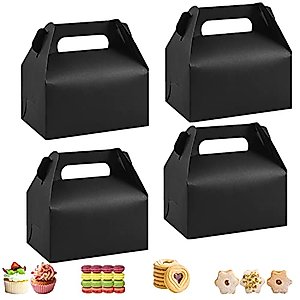 25 Pack Treat Boxes Candy Gift Boxes Gable Boxes Party Favour Boxes Small Black Goodie Boxes Party Boxes Cookie Box Bakery Favor Boxes with Handle and Stickers for Wedding Birthday Party by Gbateri