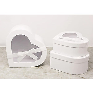 BBJ WRAPS Heart Shaped Boxes for Flowers Packaging with Transparent Window Lids Luxury Gift Box for Floral Arrangement, Set of 3(S/M/L) (White)
