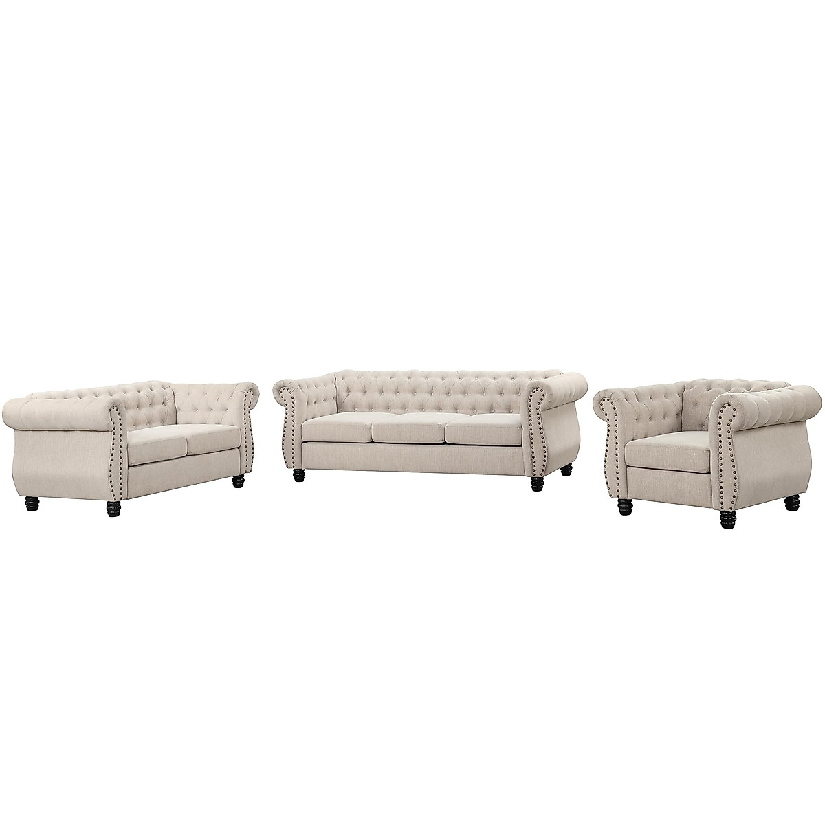 Morden Fort Classic Chesterfield Victoria Arm Loveseat Set, Tufted Loveseat Sofa No Sagging with Solid Wood Legs, Pet-Friendly Love Seat Set Couch for Living Room Bedroom Apartment - Chenille Beige