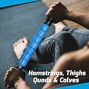 Massage Roller Stick Pro - Best Body Roller for Muscles Deep Tissue, Sore Calf, Cramps, Back Tightness, Knots, Myofascial Release Physical Therapy, Recovery - Muscle Roller Stick for Athletes (Blue)
