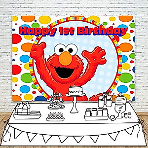 Elmo Backdrop 1st Birthday 5x3ft Red Monster Elmo Birthday Party Background for Kids First Birthday Vinyl Elmo One Year Old Birthday Banner for Boys and Girls