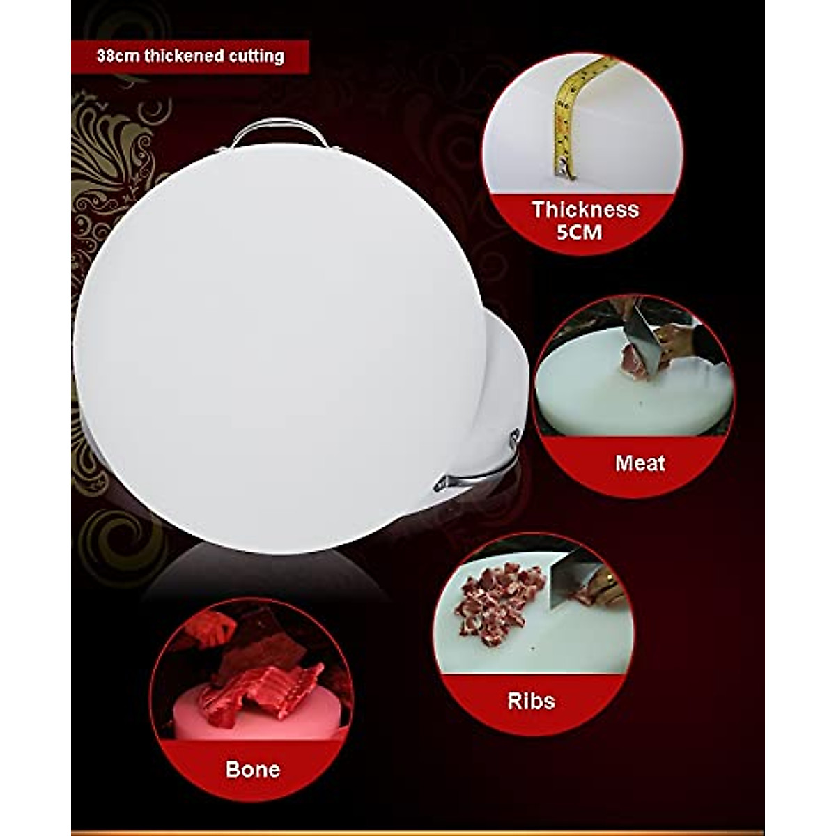 Large Round Plastic Cutting Board, 38cm/15 In Commercial Heavy Duty Cutting Meat Chopping Board, BPA Free, Kitchen Non Slip Thickened Chopping Board (Size : 38x5cm/15inx1.97 in)