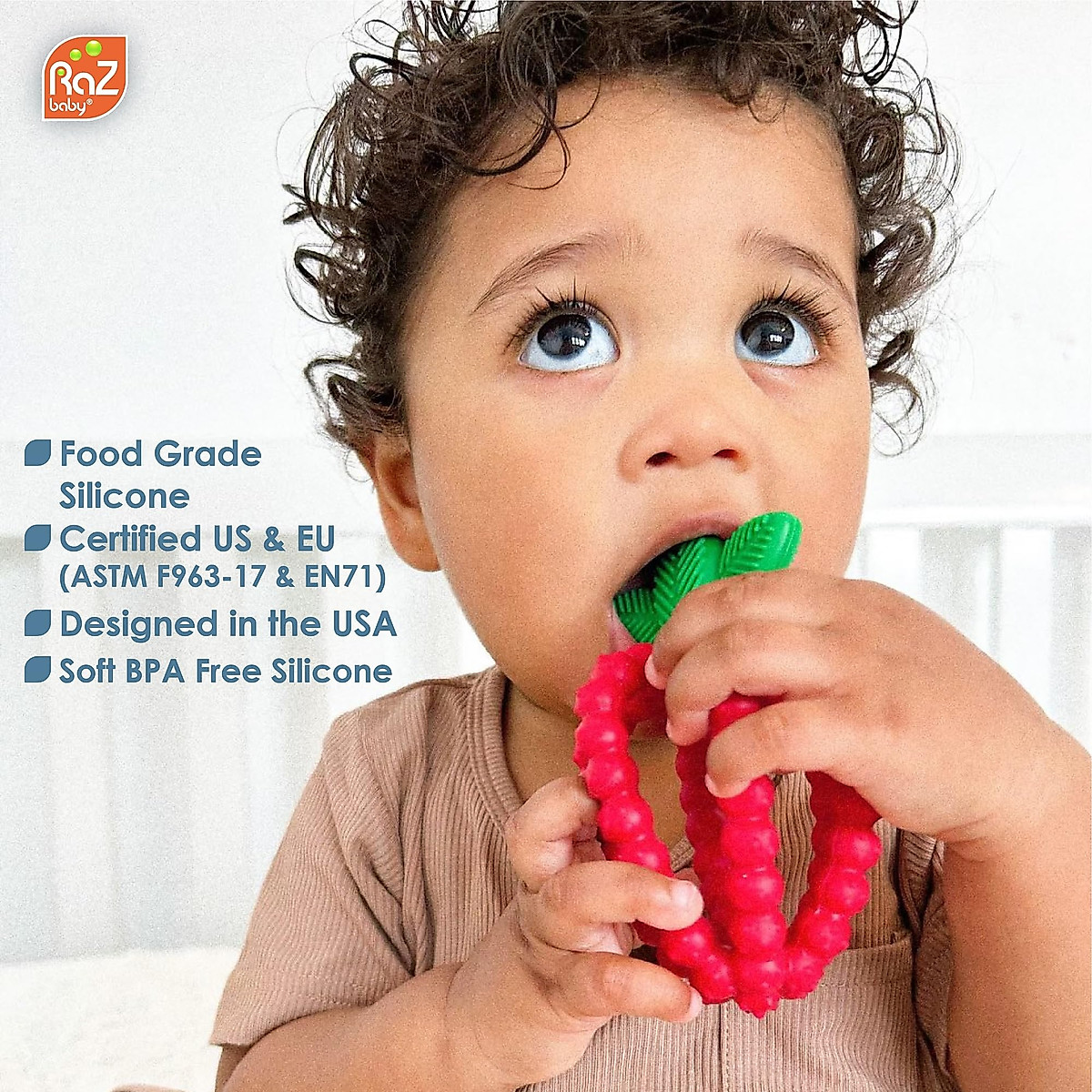 RaZbaby Silicone Infant & Baby Teething Toy, Textured BerryBumps Soothe Babies’ Sore Gums, RaZberry Bites Relief Teether, Back & Front Teeth, BPA Free, Easy to Hold, Fruit Shape for Babies 3M+ - Blue