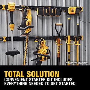 DEWALT Tool Organizer, Wall Mount, Kit for Lawn & Garden Tools, Includes Hooks, 2 Metal Rails, Charger Mount and Magnetic Power Strip, DEWALT Workshop Storage System Compatible (DWST82826)