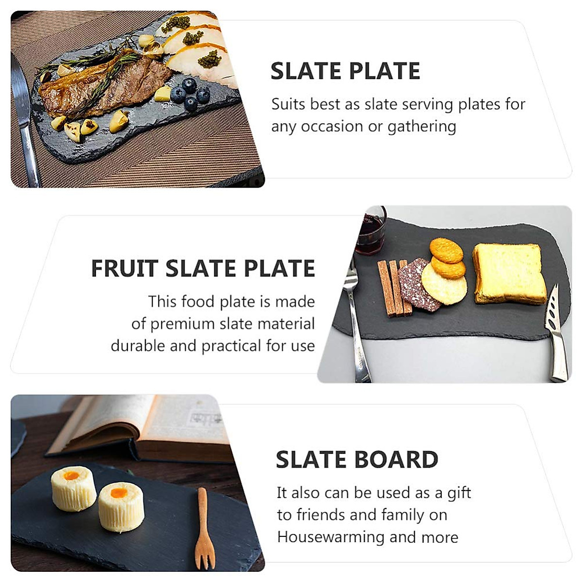 DOITOOL 1pc Slate Dinner Plate Fruit Dessert Storage Plate Slate Boards for Food Slate Dish Sushi Boat Snack Plates Vinegar Dish Fettuccine Noodles Natural Slate Plate Decorate Flat Plate