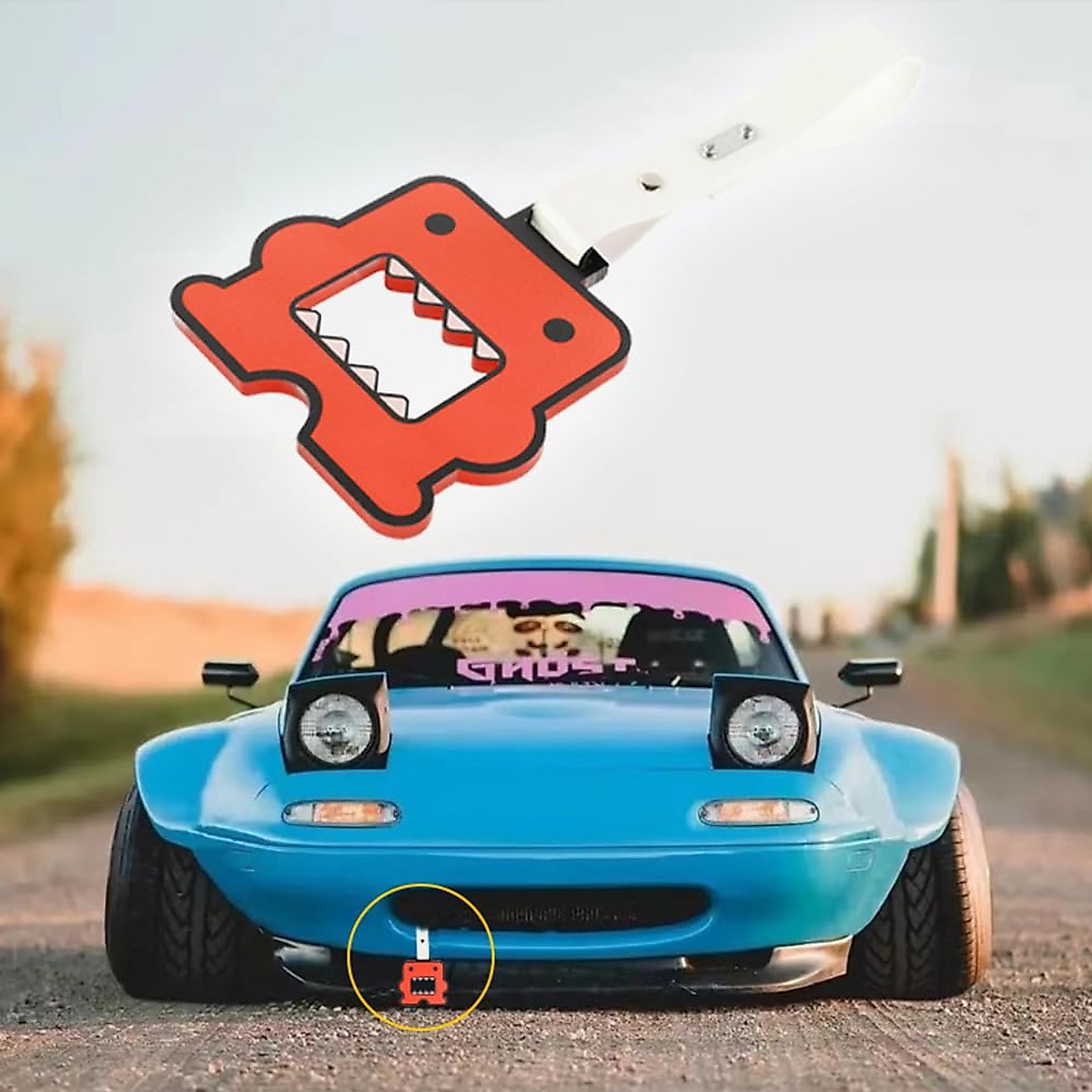 Q1-TECH, JDM Tsurikawa Ring Japanese Subway Train Bus Car Handle Cute Anime Cartoon Handle Hand Strap Rear Front Bumper Warning Rings Drift Charm Drift Car Accessory (Domo-ORWH)