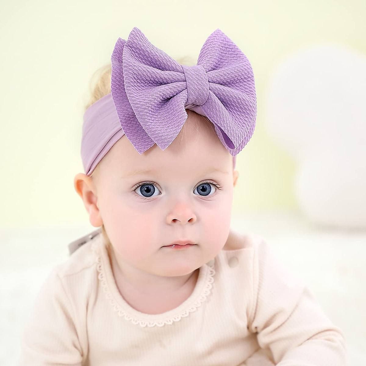 Dizila 12 Pack Elastic Big Bow Wide Nylon Headbands Hairbands Turban Headwraps Hair Accessories for Baby Girls Newborns Infants Toddlers Kids