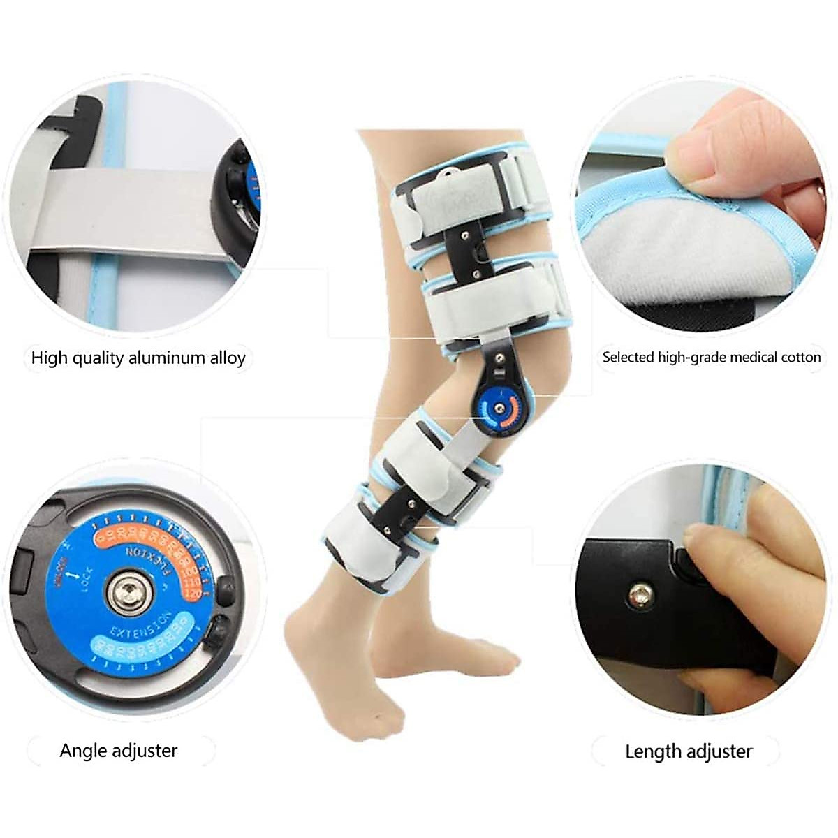 XBJYDMBDD Hinged Knee Brace ROM Knee Brace Leg Immobilizer Support Fracture Adjustable for Arthritis Joint Pain Meniscus Tear Knee Injury Recovery Relieve Knee Burden Adjustable Knee Immobilizer