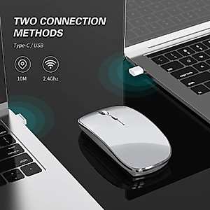 Halpilt Wireless Mouse Chargeable Portable Silent Wireless Mouse USB and Type-C Dual Mode Wireless Mouse 3 Adjustable DPI for Laptop, Mac, MacBook, Android, PC (Q23S Black) (Grey)