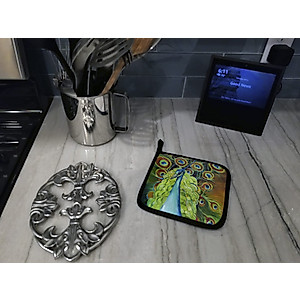Caroline's Treasures JMK1209PTHD Peacock Pair of Pot Holders Kitchen Heat Resistant Pot Holders Sets Oven Hot Pads for Cooking Baking BBQ, 7 1/2 x 7 1/2