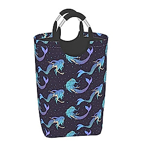 Mermaids Foldable Laundry Hamper Collapsible Laundry Baskets with Handles Large Laundry Bag Dirty Clothes Hamper Organizer Laundry Bin purple