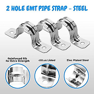 OhLectric Pipe Support Strap - Steel Pipe Strap with 2 /Holes - Heavy-Duty 1/2 inch U Bracket - Zinc Coated Tension Tube Clip - Pipe Clamp for EMT Conduits - OL-72846 - 100 PCS