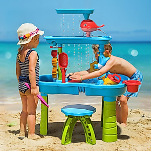 Doloowee Sand and Water Table Toy for Kids, 3 Tier Showers Pond Table, Kids Play Activity Summer Outdoor on Beach Backyard Toddlers 1-3 Age 3-5 Up