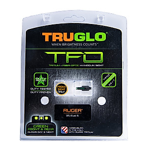 TRUGLO TFO Tritium & Fiber-Optic Handgun Sight | Durable Snag-Resistant Green Front Night Sight, Compatible with Ruger SR9/SR9C, SR40/SR40C, SR45
