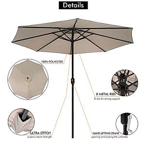 ontheway 11FT Patio Umbrella with 8 Ribs and Rust-Resistant Frame and Crank, UV Protection Outdoor Table Umbrella (Beige, 11FT)