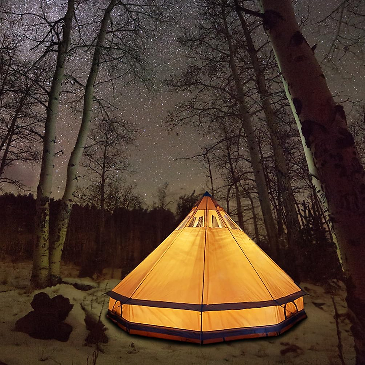 UNISTRENGH 5M Star Gazer Bell Tent 4 Season Waterproof Cotton Canvas Glamping Yurt Tent with Stove Jack Hole and Roof Windows for 6-8 Persons Camping Hunting