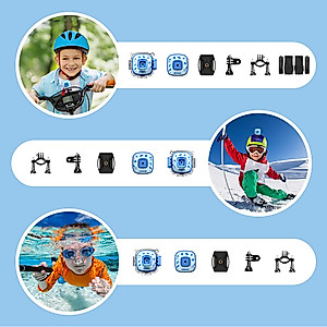Dragon Touch Kids Action Camera - Waterproof Kidicam 2.0 Digital Camera for Boys Girls 1080P Sports Camera Camcorder with 16GB Memory Card (Blue)