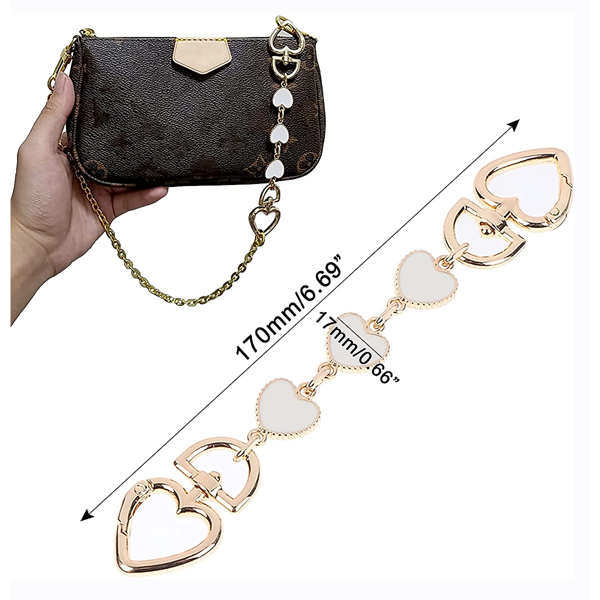 SONGKISSZQ Purse Strap Extender,Bag Extender Chain,Purse Chain Extender for Purse Handbags Shoulder Bag(White Heart)
