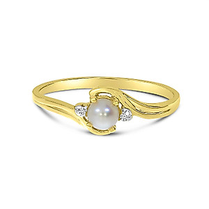 Direct-Jewelry 14k Yellow Gold Freshwater Cultured Pearl And Diamond Ring (Size 9)