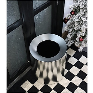 Sleek Metallic Silver Waste Basket - Stainless Steel Look Garbage Container - Spill Proof Trash Can - 12L/3.2Gal Capacity - Modern Garbage Pail - Futuristic Minimalist Style for Bedroom Living Room…