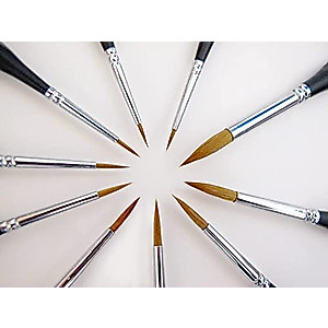 Kolinsky Sable Watercolor Brushes, 10pcs Sable Detail Paint Brush Set Will Keep a Fine Tip Point and Spring for Watercolor Acrylic Gouache, Miniature, Nail Art & Models Warhammer 40k