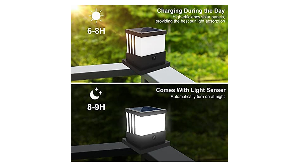 LINQELLY Solar Post Cap Lights: IP65 Waterproof, 3 Modes