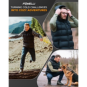 Foxelli Men's Heated Puffer Vest - Lightweight, USB Rechargeable Black Vest for Men, Men’s Winter Outerwear Vest with Battery