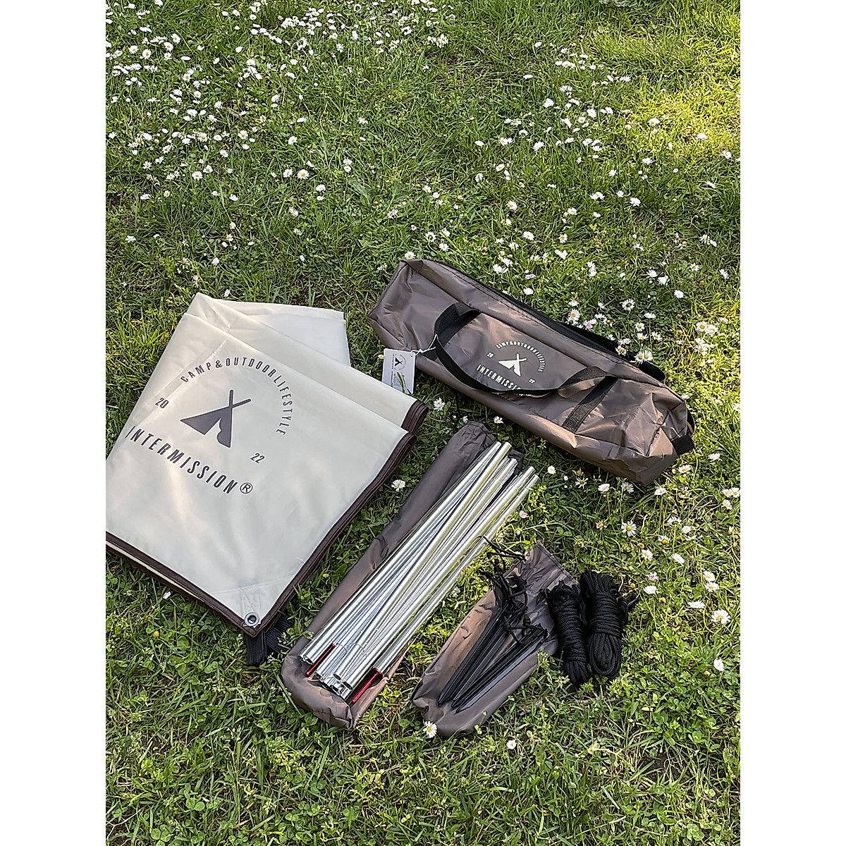 Intermission Camping Tarp and Pole Kit, 10 * 10ft, Waterproof, Lightweight for Camping,Camping tarp with Poles,Waterproof Camping tarp, Backpacking, Outdoor, Picnic, Sunshade,Ultralight Aluminum Pole