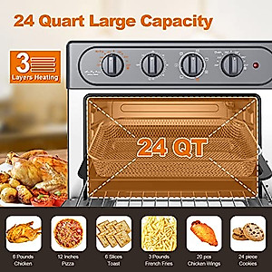 WEESTA Air Fryer Toaster Oven Combo, 24 QT Large Air Fryer, 7-in-1 Convection Toaster Oven with Air Fryer, Roast, Bake, Broil, Reheat, Large Toaster Oven, 5 Accessories & E-Recipes, UL Certified, Up to 450°F, 1500W, Dark Gray