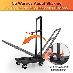 LIDTOP Folding Hand Truck Dolly, Foldable Dolly Cart for Moving, Lightweight Portable Luggage Cart with Rotate Wheels, Utility Cart Adjustable Handle, Collapsible for Travel Shopping Airport Office