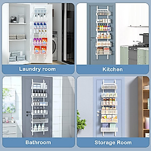Emmalee Over the Door Pantry Organizer, 6-Tier Hanging Spice Rack with Adjustable Hooks Detachable Frame, Space Saving Door Organizer for Kitchen, Storage Room, Bathroom, Bedroom (6 Tier, White)
