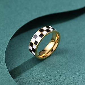 Kainier 6mm 14k Gold Plated Rings Polished Checkerboard Bands Knuckle Statement Pointer Finger Ring Comfort Fit Size 5-9