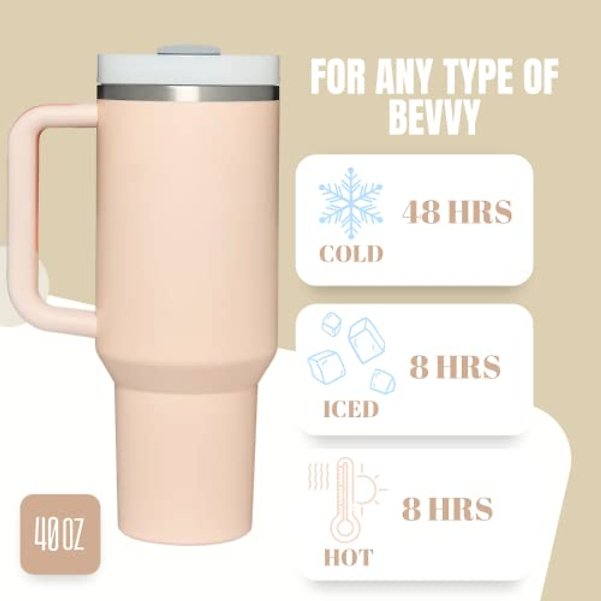 DUPE 40 oz Insulated Tumbler with Handle & Straw Lid – Stainless Steel Vacuum Insulated Water Bottle, BPA-Free, Travel Mug, Cupholder Friendly, Modern Gift for Women & Men (Rose Quartz)