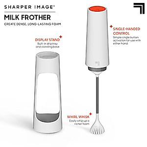 SHARPER IMAGE Electric Milk Frother with Stand & Drip Tray, Handheld Foam Maker with High-Powered Motor for Coffee Matcha Latte Frappe Cappuccino Hot & Cold Drinks, Premium Kitchen Accessory Gift