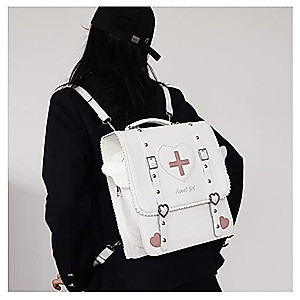 Girls College Style Anime Schoolbag Students Cute Sweet Angel Wings Novelty Backpack Women's Fashion Casual Daypacks (White,11.4*3.9*12.2in)