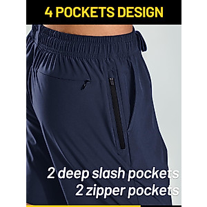 MIER Men's 7 Inch Dry Fit Athletic Running Shorts with Zipper Pockets - No Liner Workout Gym Active Shorts, Navy Blue, M