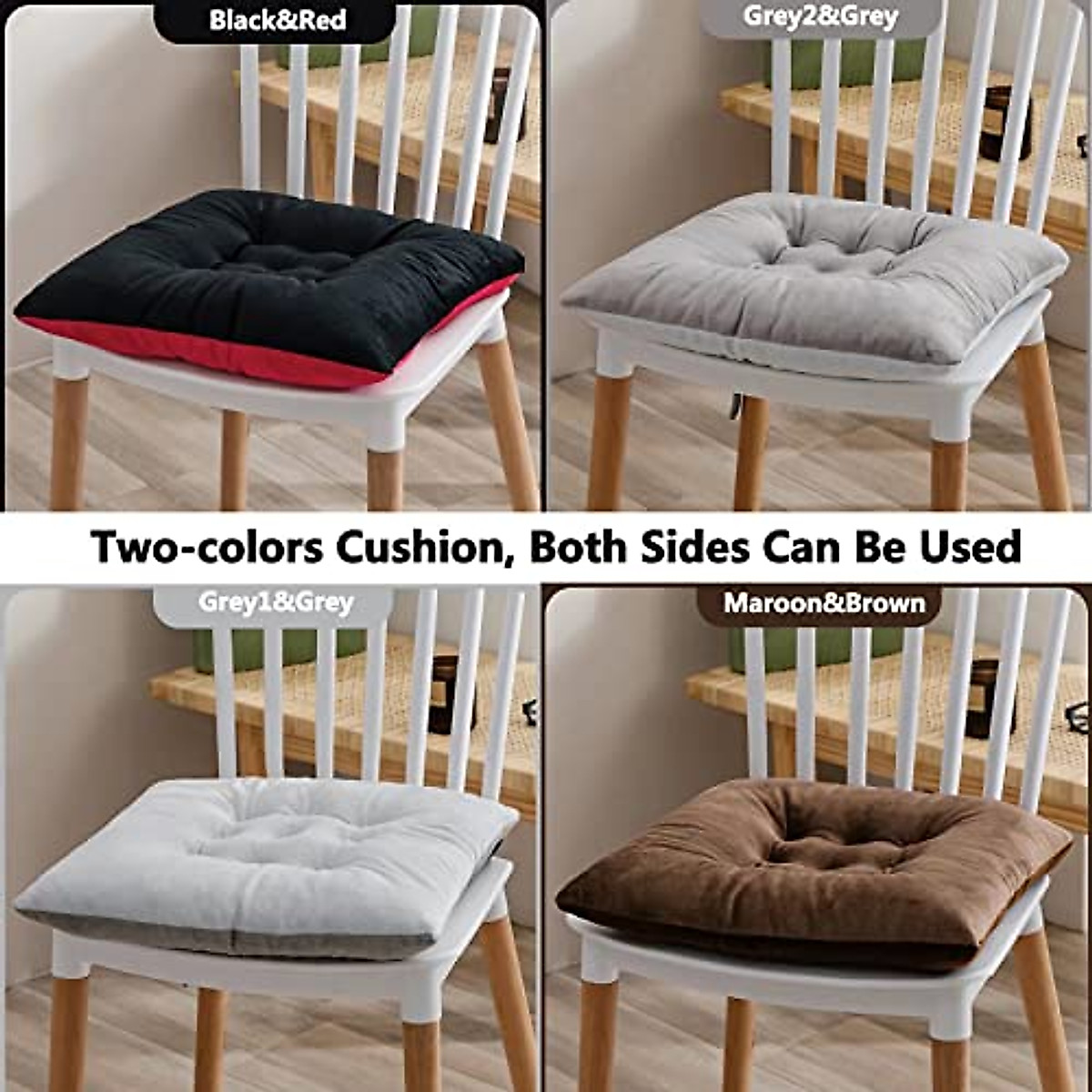 Kitchen Chair Cushions Set of 4 with Ties, Dining Chair Cushions Non Slip, Chair Pads for Dining Chairs Memory Foam, Double-Sides Chair Cushion for Dining Chairs Indoor Outdoor Yellow