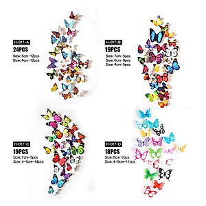 80pcs Butterfly Wall Decor - Plastic Butterflies Wings Foldable Removable Waterproof Reusable Mural Wall Stickers for Home Room Bedroom Nursery Party Wedding Christmas Decorations