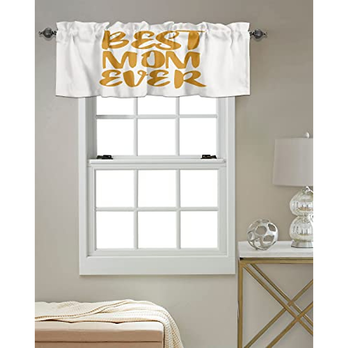RainbowDay Valance Curtain Elegant Decorative Rod Pocket Valances Gold Best Mom Ever White Background Window Curtain Valance for Kitchen Bathroom Bedroom Basement Cafe,1 Panel 42x12 Inch
