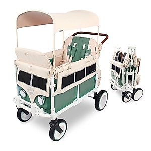 WONDERFOLD Volkswagen Stroller Wagon (4 Seater) - Collapsible Wagon Stroller with VW Bumper, Functioning Headlights, and All-Terrain XL Wheels