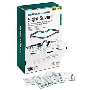 Bausch & Lomb 8576 Sight Savers Pre-Moistened Anti-Fog Tissues With Silicone, 100/Box