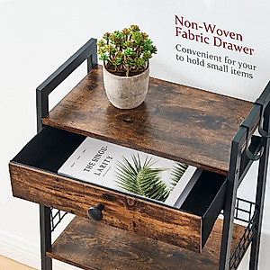 Gewudraw 3-Tier Bathroom Ladder Shelf with Drawer, Bathroom Floor Storage Shelf, Freestanding Tower Shelf Ladder Bookshelf for Living Room, Bathroom, Bedroom -Rustic Brown