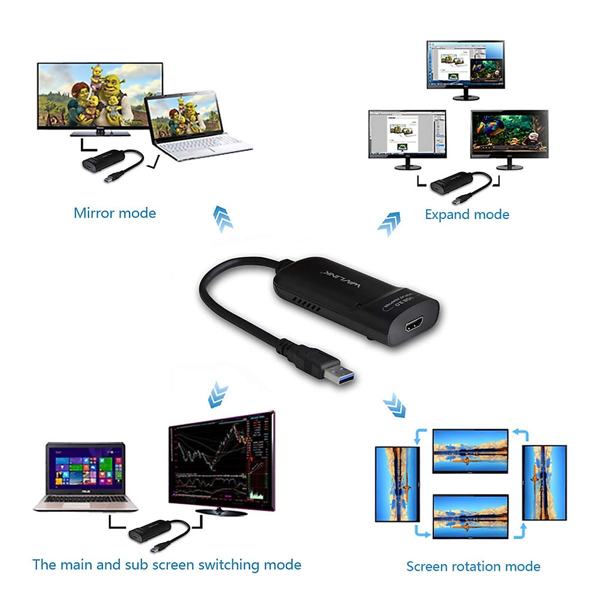 WAVLINK USB 3.0 to HDMI VGA Adapter, USB to VGA HDMI Adapter with Audio Port for Multiple Monitors, Support Windows 11,10, 8.1, 7, XP, and Mac