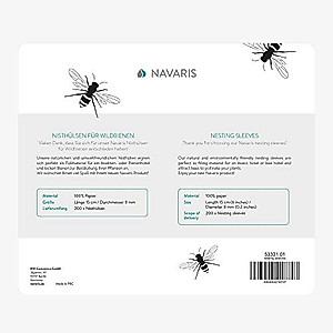 Navaris Cardboard Bee Nesting Tubes (Pack of 200) - 6" Long x 5/16" Diameter Tube for Mason Solitary Bees - for Filling Insect Hotels and Bug Houses