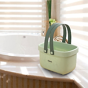 Plastic Bathroom Storage Basket Portable Shower Caddy Tote with Handles Hamper for Bathroom Pantry Kitchen College Dorm Room Camp (Green 10''L x 7"W x 6''H)