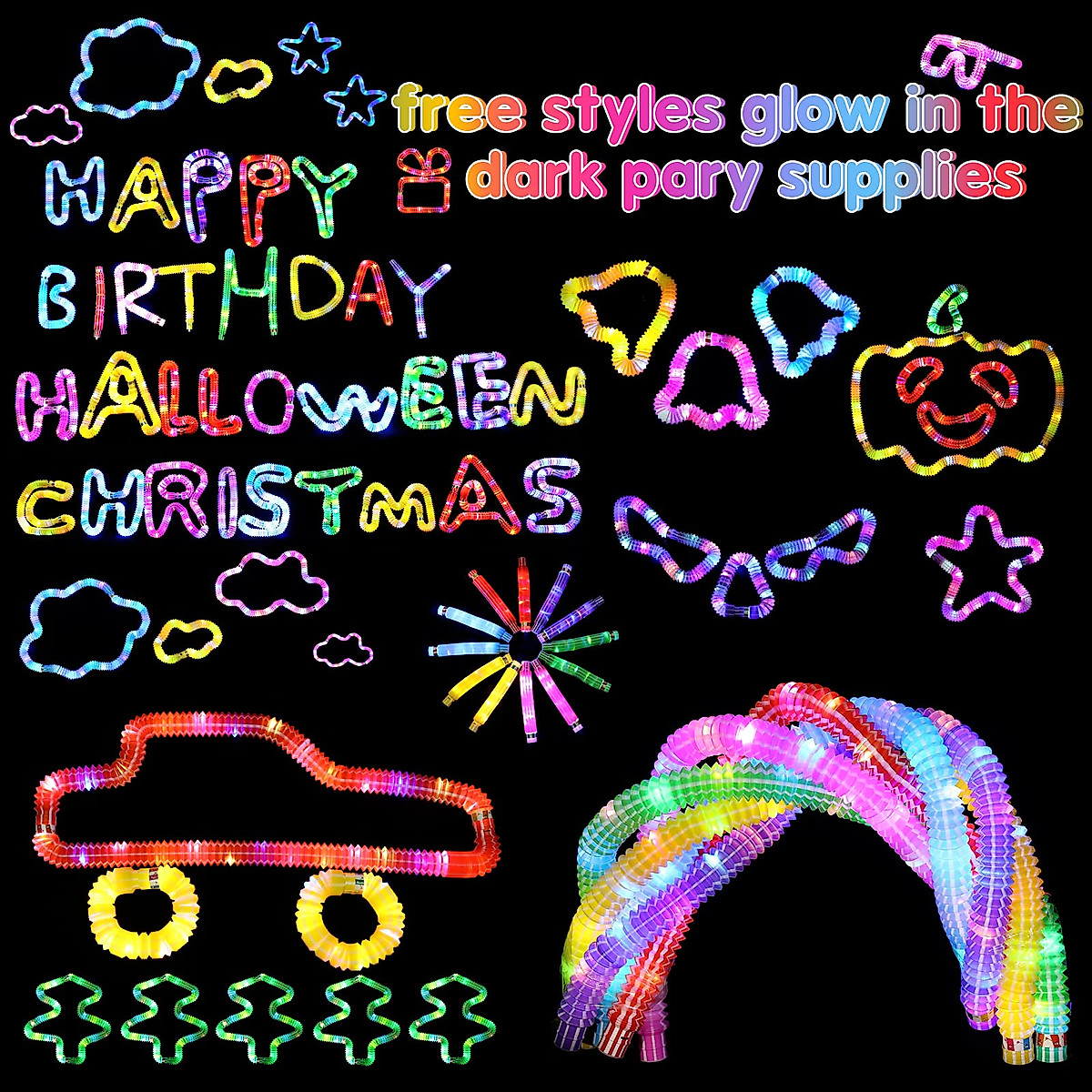 24 Pack Glow Sticks Bulk Party Favors for Kids Christmas Gifts Stocking Goodie Bags Stuffers Christmas Decorations Light Up Pop Tubes Glow Bracelets Necklaces New Years Glow in the Dark Party Supplies