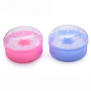 2 Pcs Pink and Blue Plastic Baby Care After-bath Powder Puff with Portable Talcum Powder Holder Box Empty Makeup Container Prickly Heat Powder Applicator Flutter for Baby Skin Care
