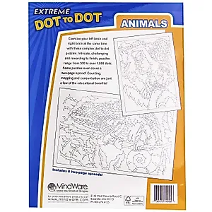 MindWare Extreme Dot to Dot Animals Book Puzzles Range from 300 to over 1,400 Dots Features 8 2-Page Spreads