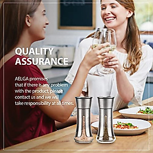 Salt and Pepper Shakers by Aelga - Salt Shaker with Adjustable Pour Holes -Salt and Pepper Set for Himalayan, Kosher and Sea Salts